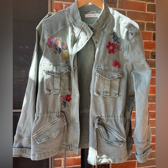 Billy T | Jackets & Coats | Billy T Green Jean Denim Floral Embroidered ...